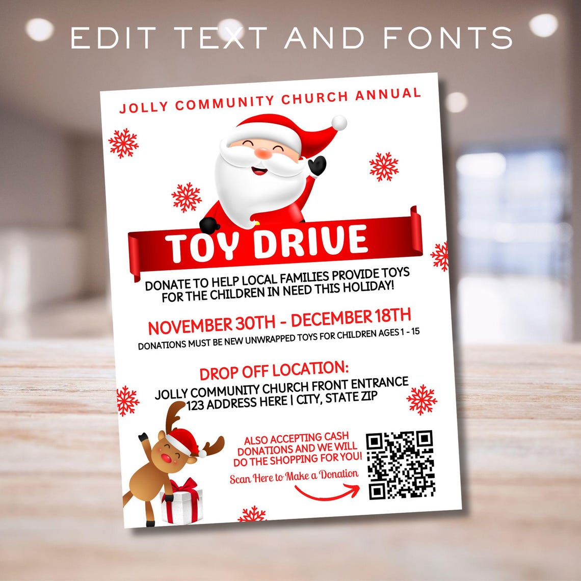 Editable Toy Drive Flyer, Christmas Fundraiser Flyer, Adopt a Family ...