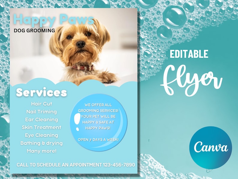EDITABLE Dog Grooming Flyer, Dog Grooming Advertisement, Grooming ...