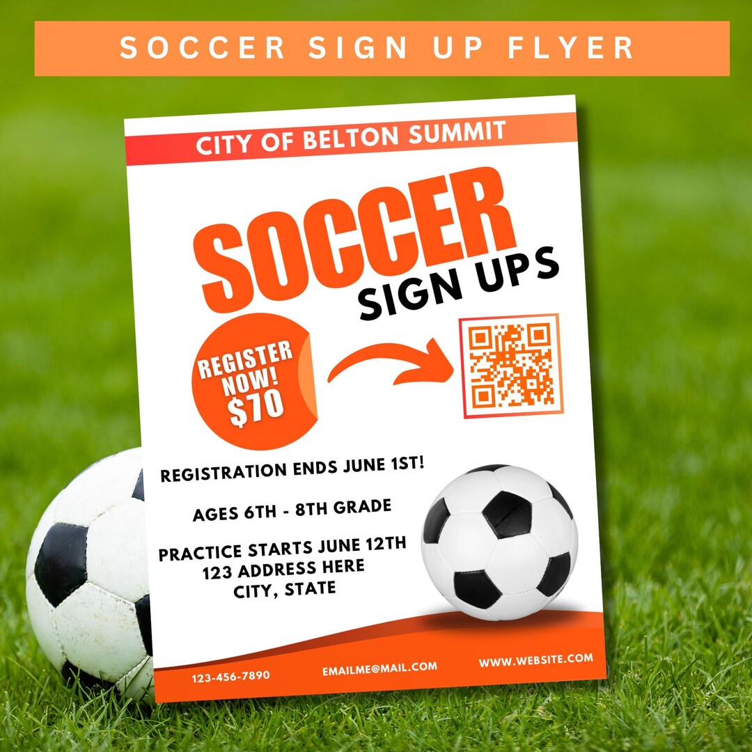 Editable Flyer, Soccer Flyer, Soccer Sign up Flyer, Canva Flyer, Flyer ...