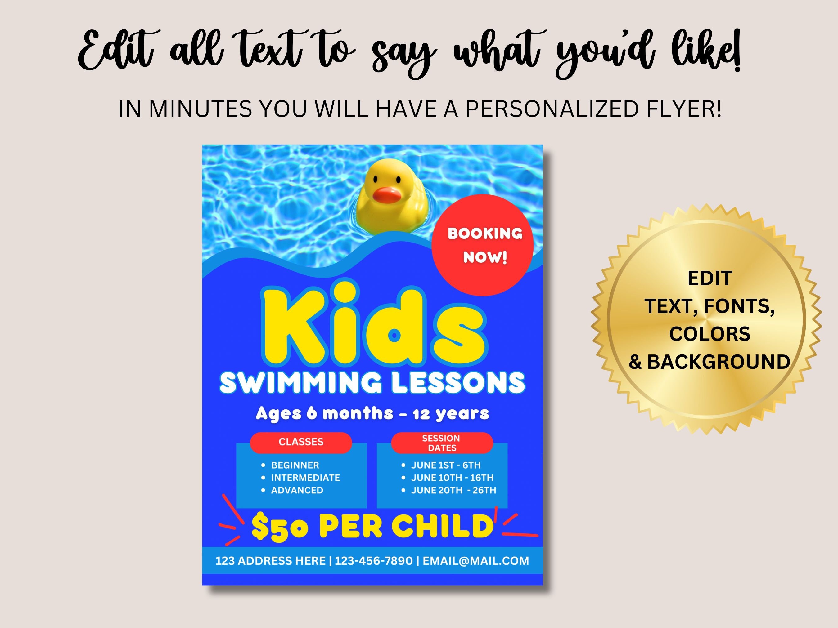 Editable Swim Lessons Flyer, Swimming Flyer, Kids Swim Lessons Flyer ...