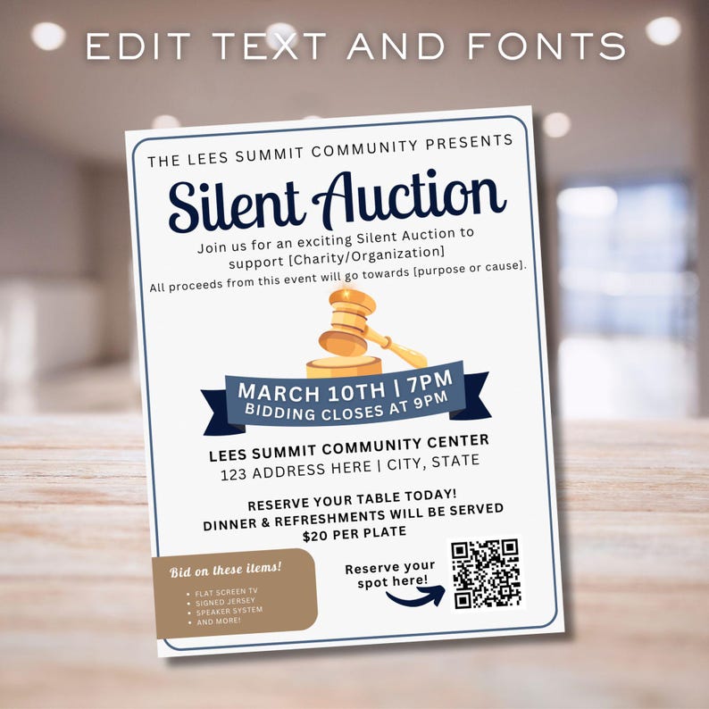 Silent Auction Fundraiser Flyer, Raffle Event, Silent Auction Flyer ...