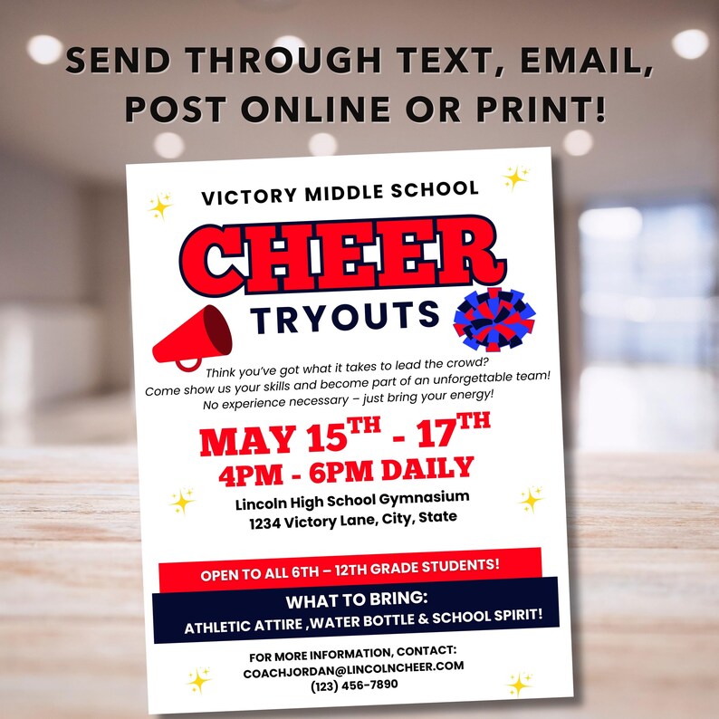 Editable Cheer Tryout Flyer Template | School Spirit Poster | Printable ...