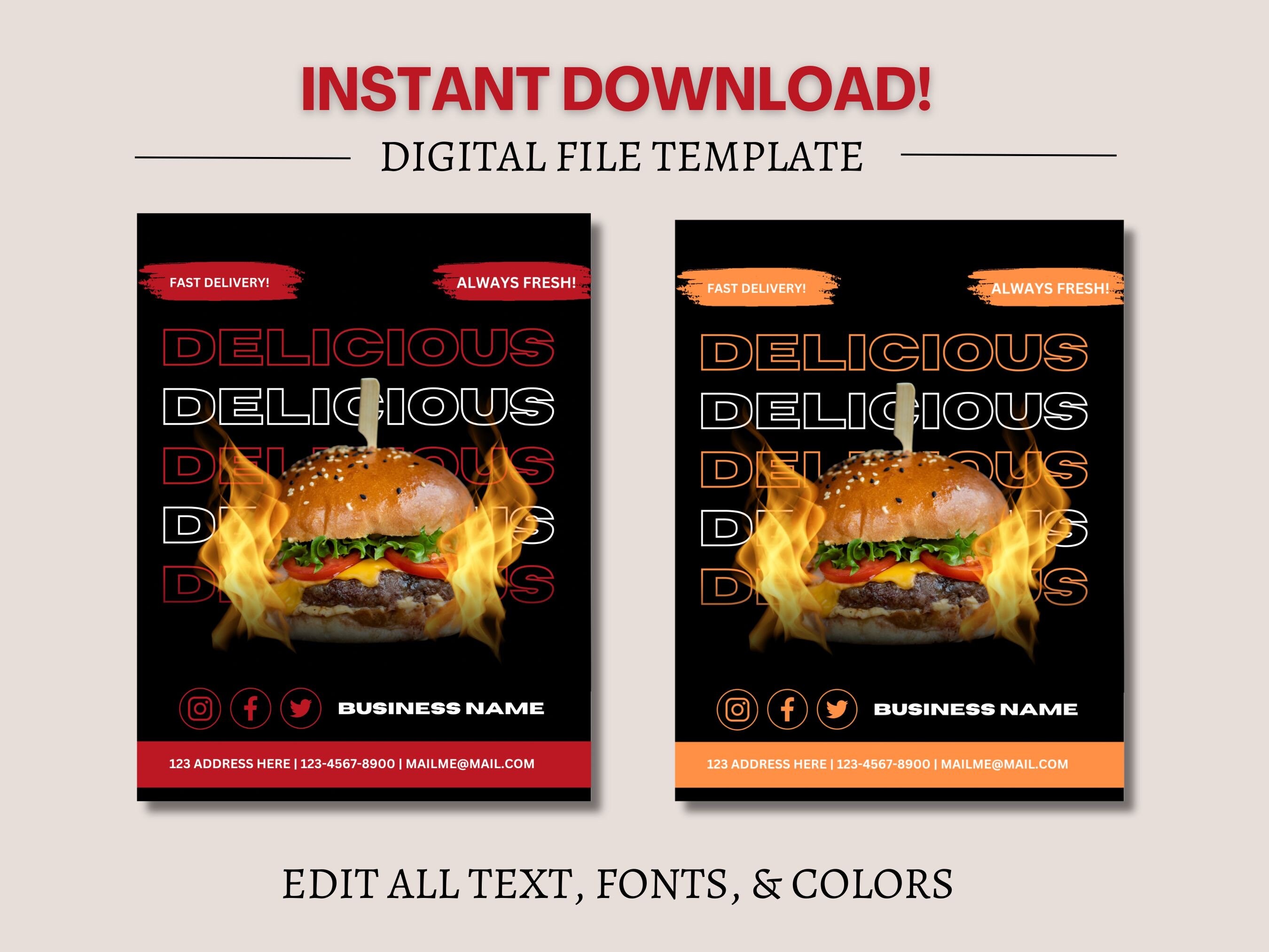 Editable Burger Flyer, Restaurant Flyer, Food Service Flyer, Canva ...