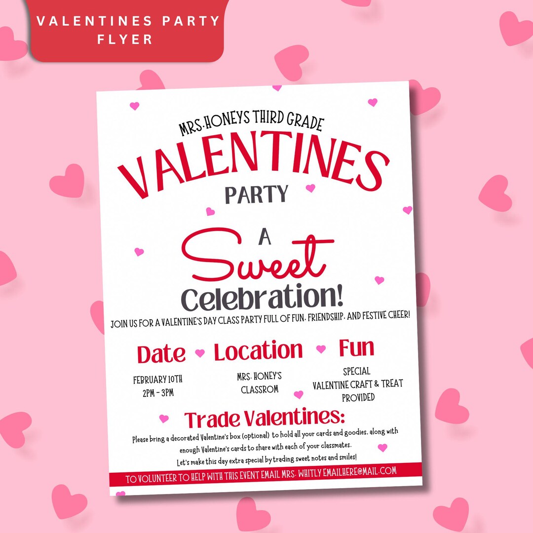Editable Valentines Party Flyer, Valentines Class Party Flyer ...