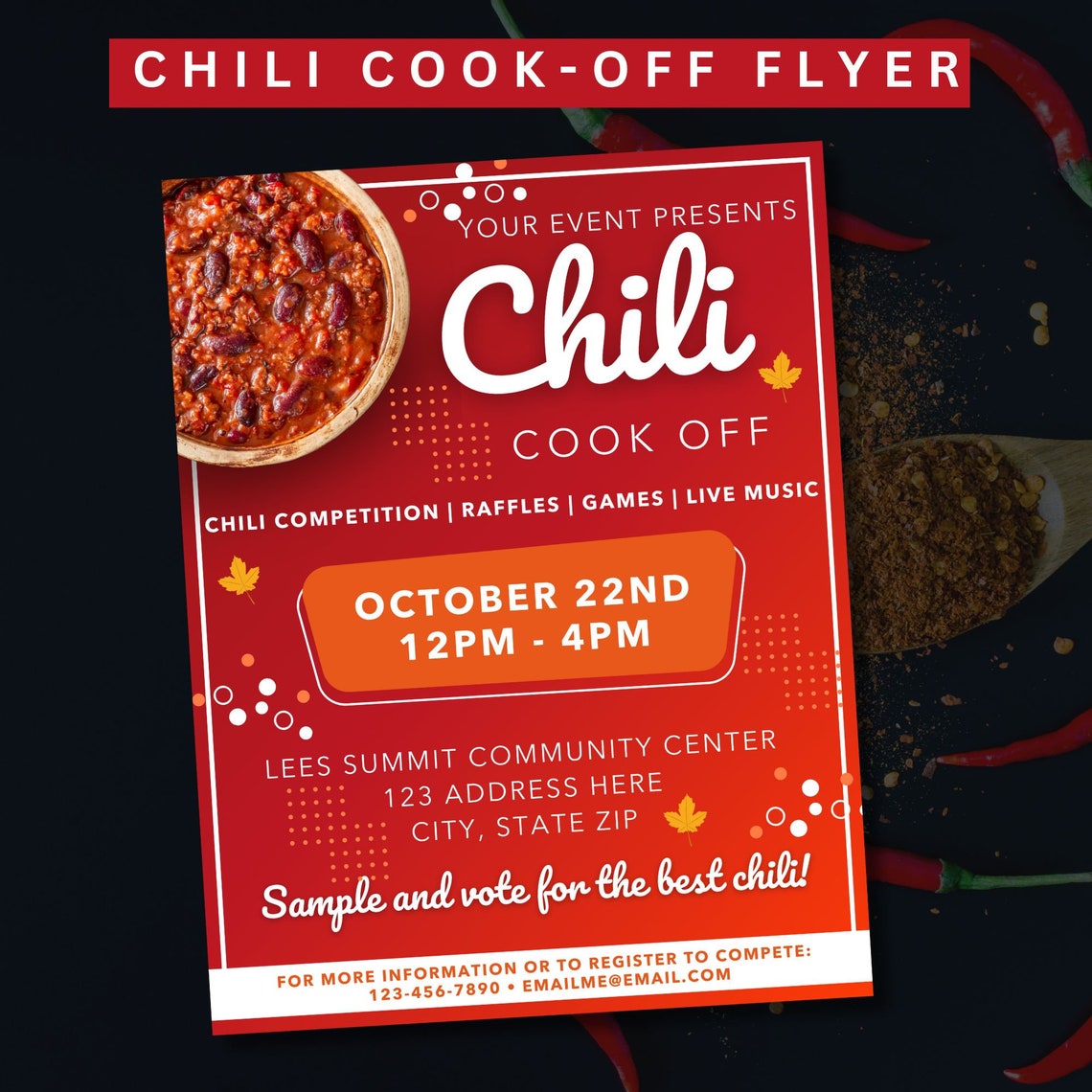 Chili Cook off Flyer, Chili Competition, Chili Theme Flyer, Event Flyer ...