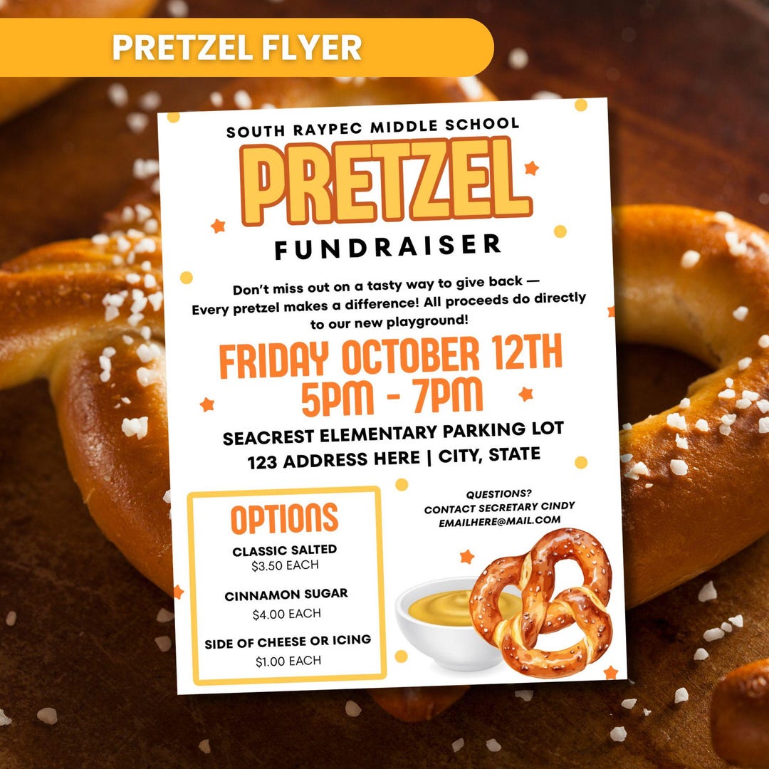 Pretzel Fundraiser Flyer, Pretzels Event, Pretzel Sale Flyer ...