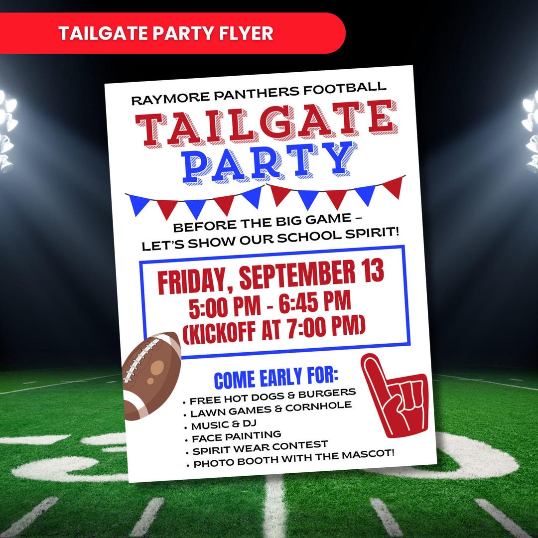 School Football Tailgate Flyer Menu, Tailgate Party, School Party ...
