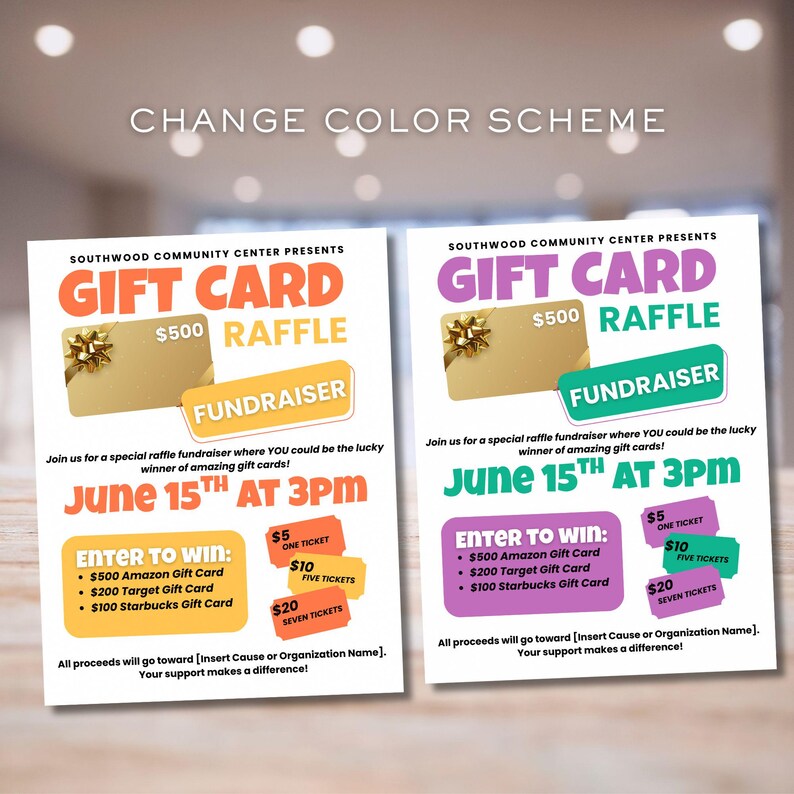 Gift Card Raffle Fundraiser Flyer, Raffle Event, Raffle Flyer ...