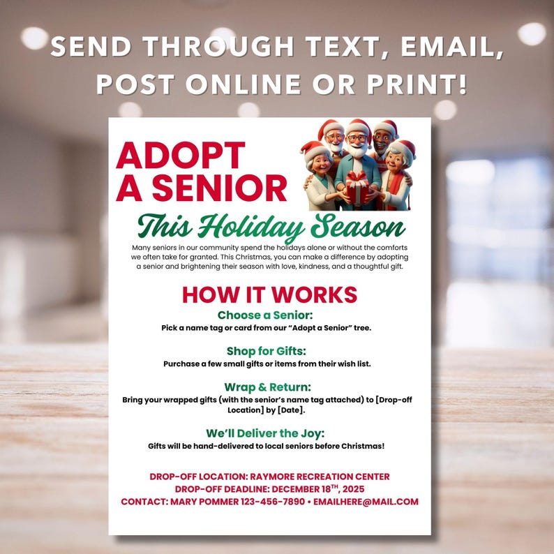 Adopt a Senior Flyer, Holiday Donation Flyer, Christmas Donation Flyer ...
