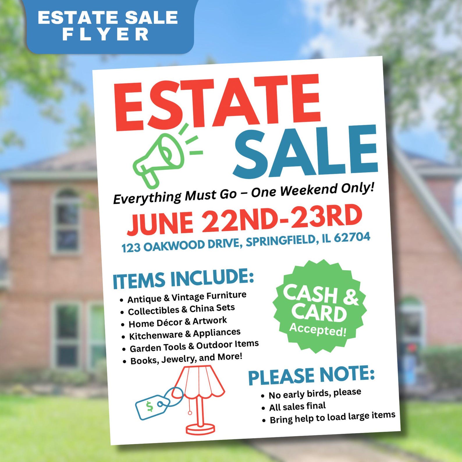 Estate Sale Flyer, Flyer Template, Yard Sale Flyer, Estate Sale Sign ...