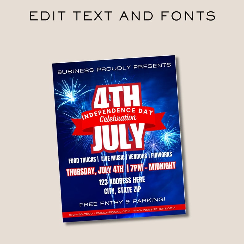 Fourth of July Flyer Template, Independence Day Flyer, Editable Flyer ...