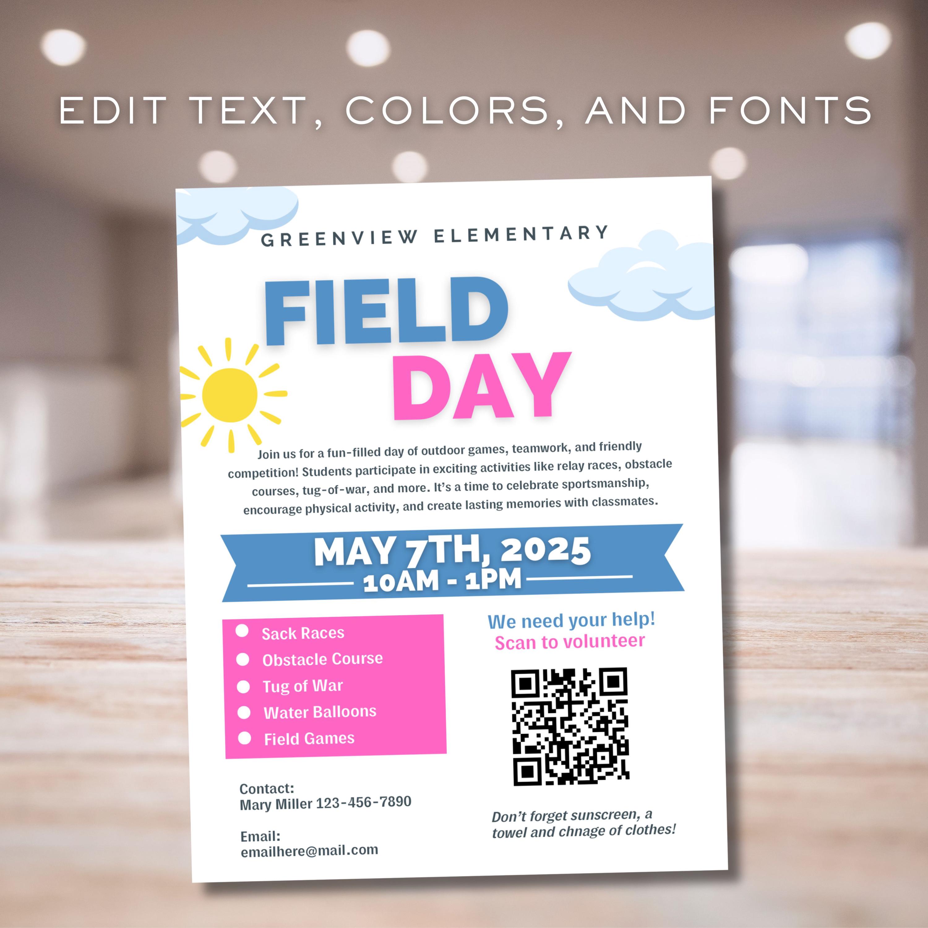 School Field Day Flyer, Editable Field Day Flyer, Fun Day Flyer, School ...