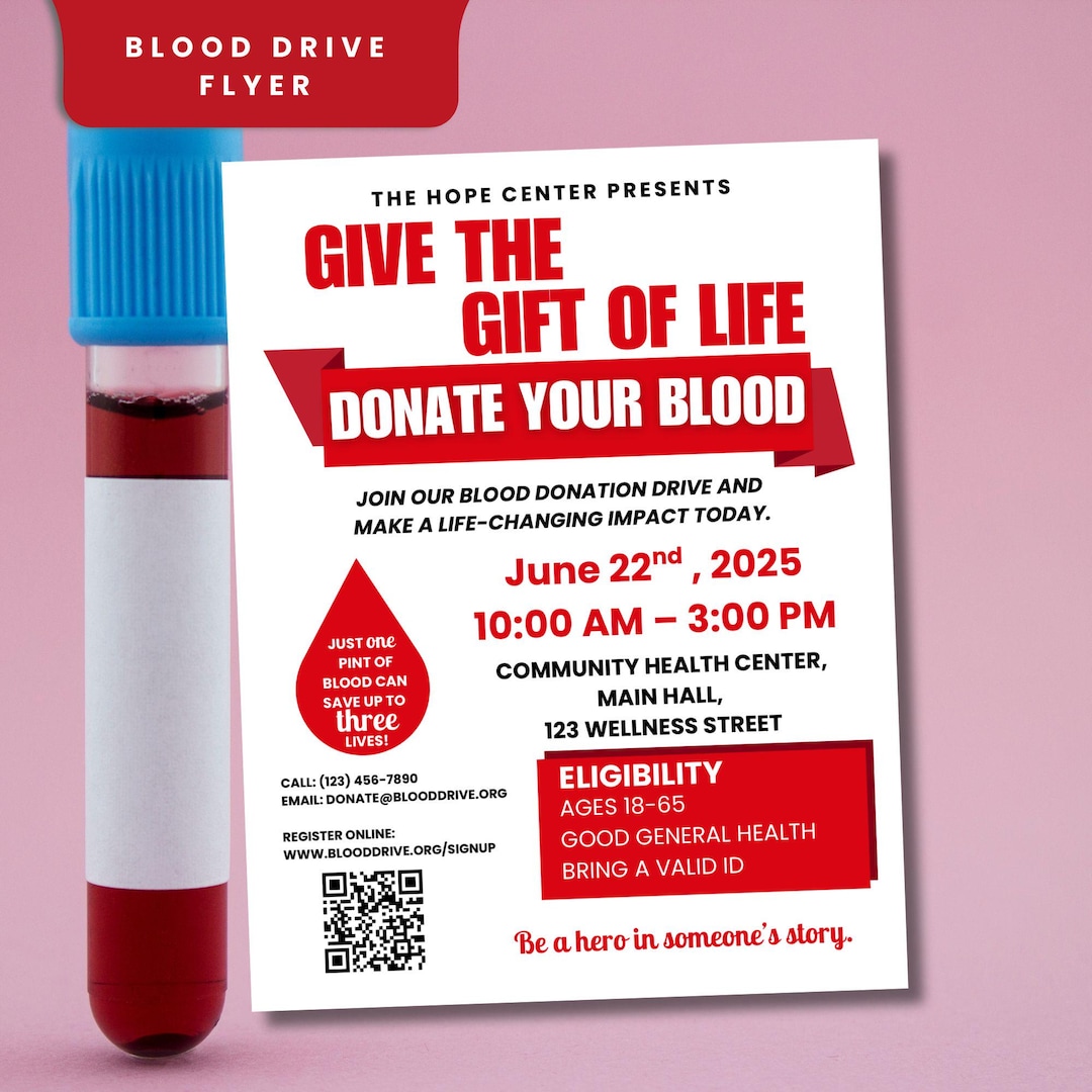 Editable Blood Donation Flyer Template | Charity Event Poster | Canva ...