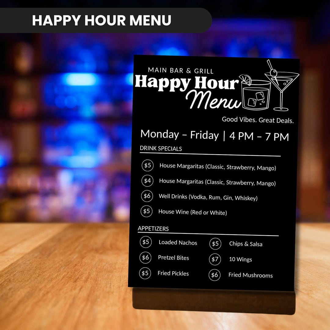 Happy Hour Menu Template, Happy Hour Price List, Happy Hour Template ...