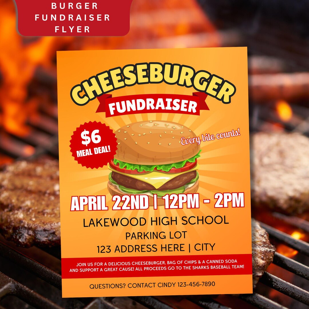 Cheeseburger Fundraiser Flyer, Cheeseburger Sale, Burger Flyer ...
