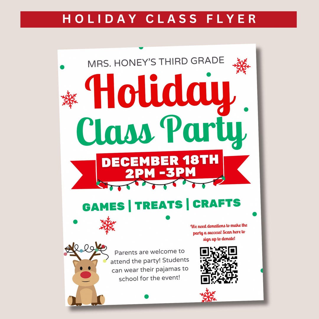 Holiday Class Party Flyer, Class Party Flyer, Christmas Party Flyer ...