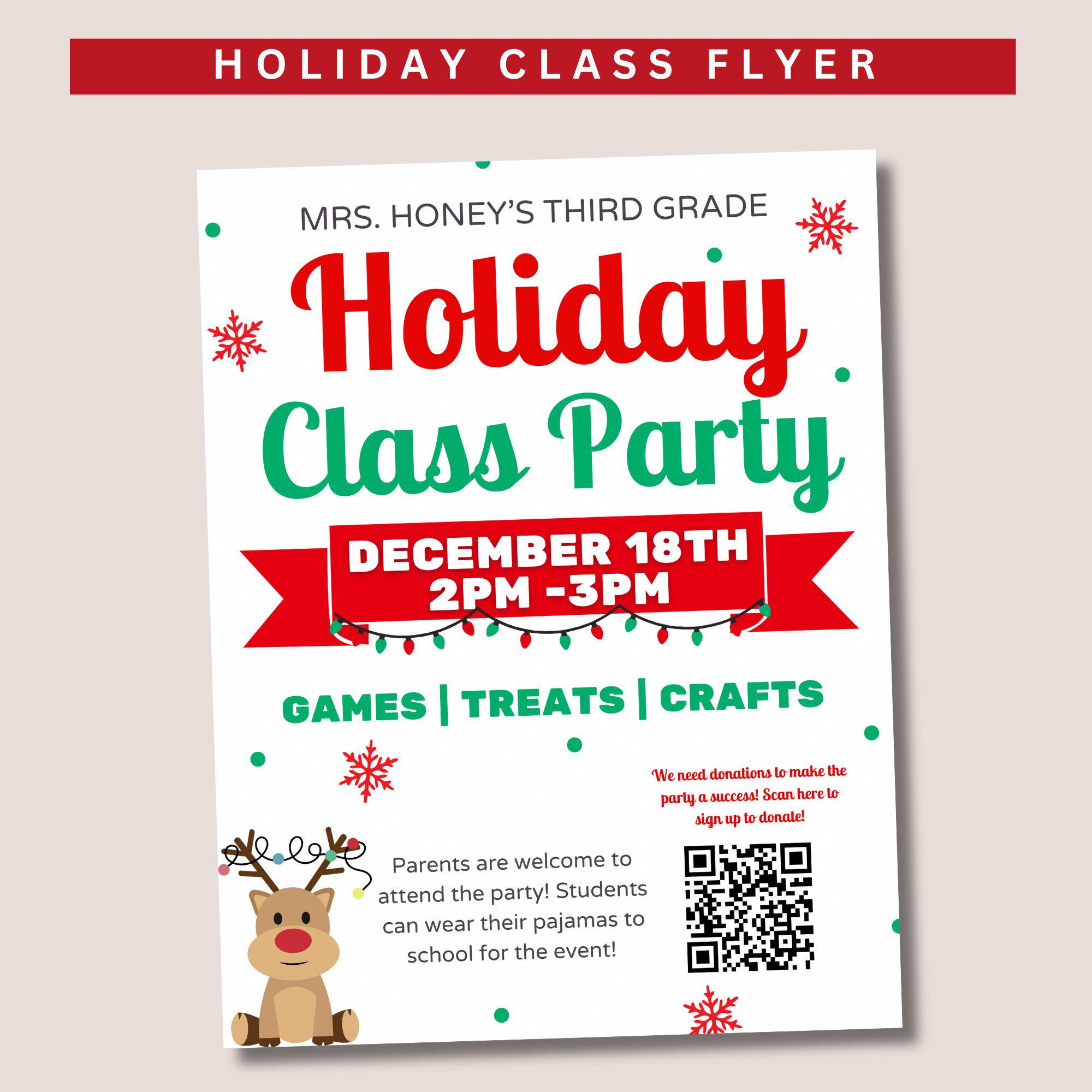 Holiday Class Party Flyer, Class Party Flyer, Christmas Party Flyer ...