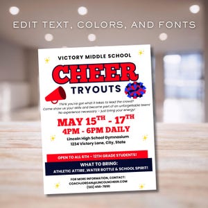 Editable Cheer Tryout Flyer Template | School Spirit Poster | Printable ...