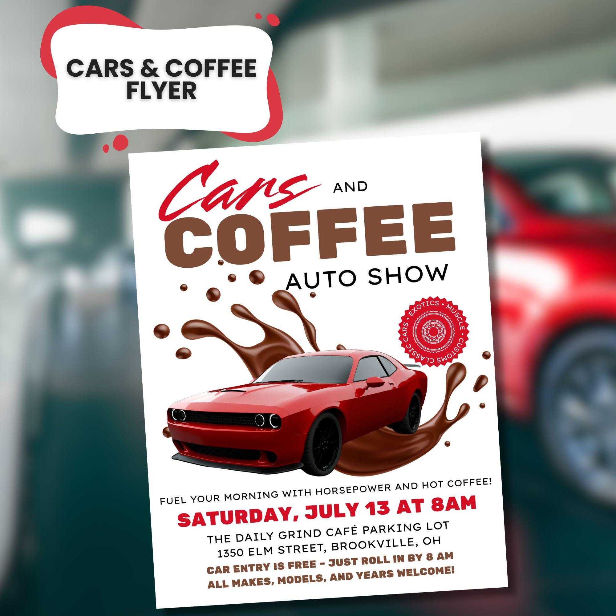 Cars and Coffee Auto Show Flyer, Coffee and Car Show Flyer, Flyer ...