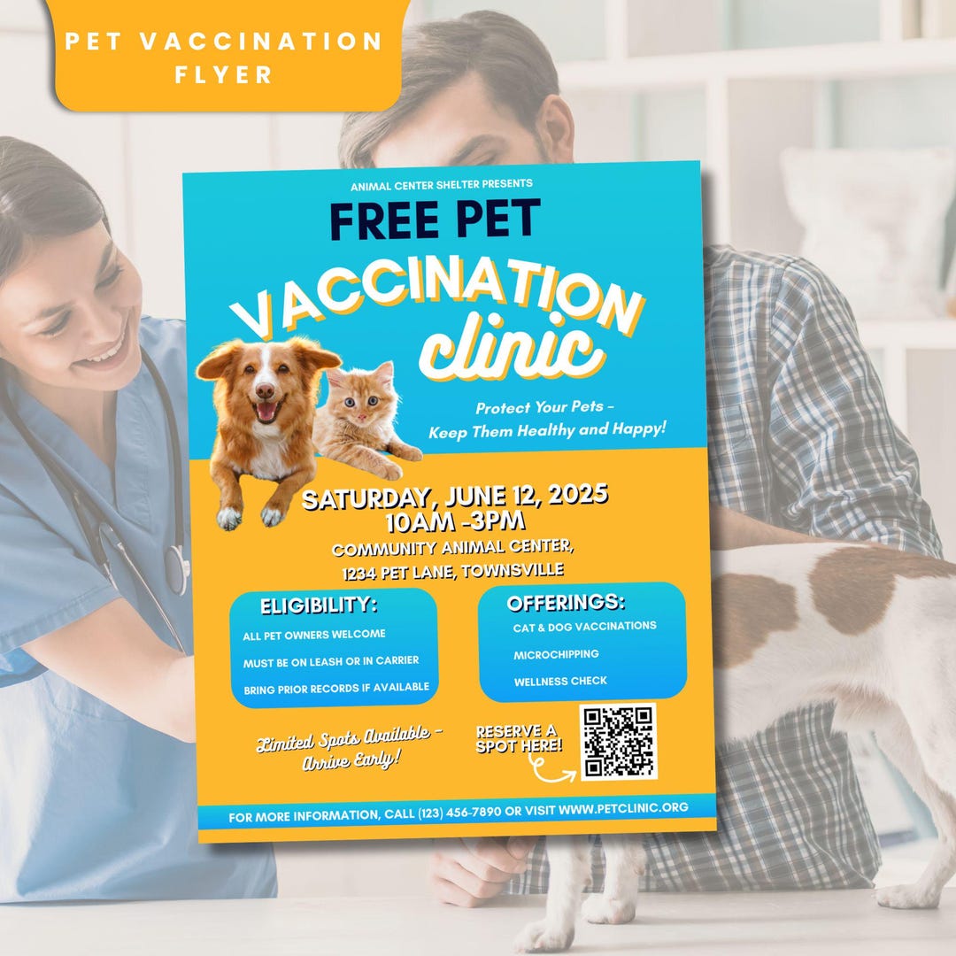 Pet Vaccination Clinic Flyer Template – Editable Vet Clinic Poster ...
