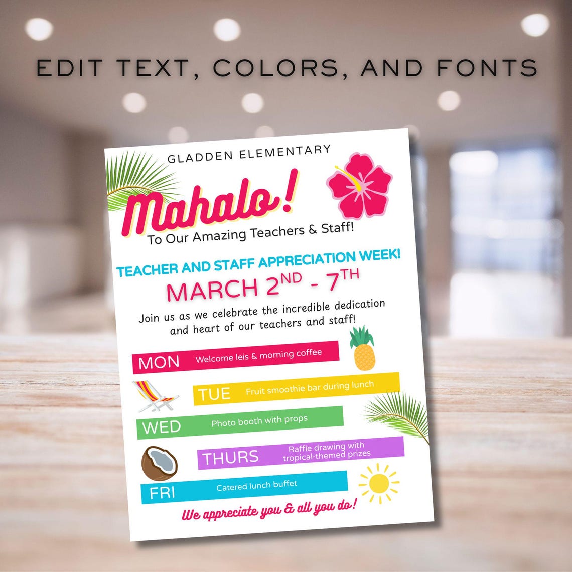 Teacher & Staff Appreciation Week Flyer Template | Hawaiiantheme ...