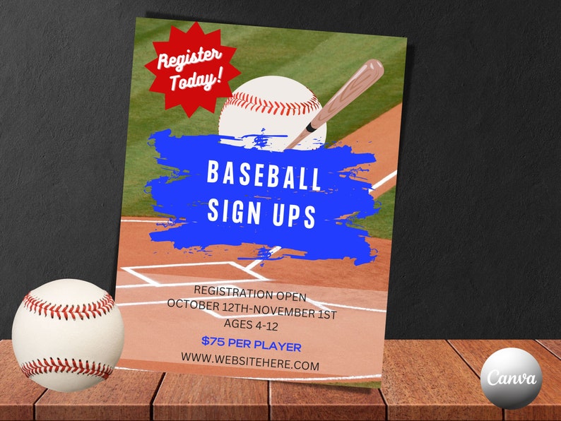 Editable Flyer, Baseball Flyer, Baseball Sign up Flyer, Canva Flyer ...