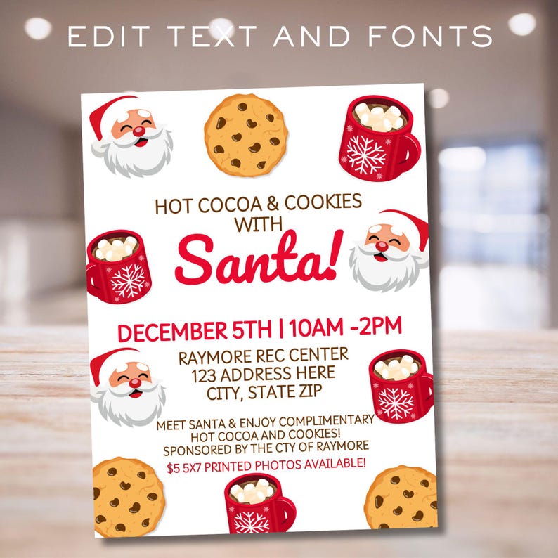 Photos With Santa, Hot Cocoa and Cookies Santa Flyer, Pictures With ...