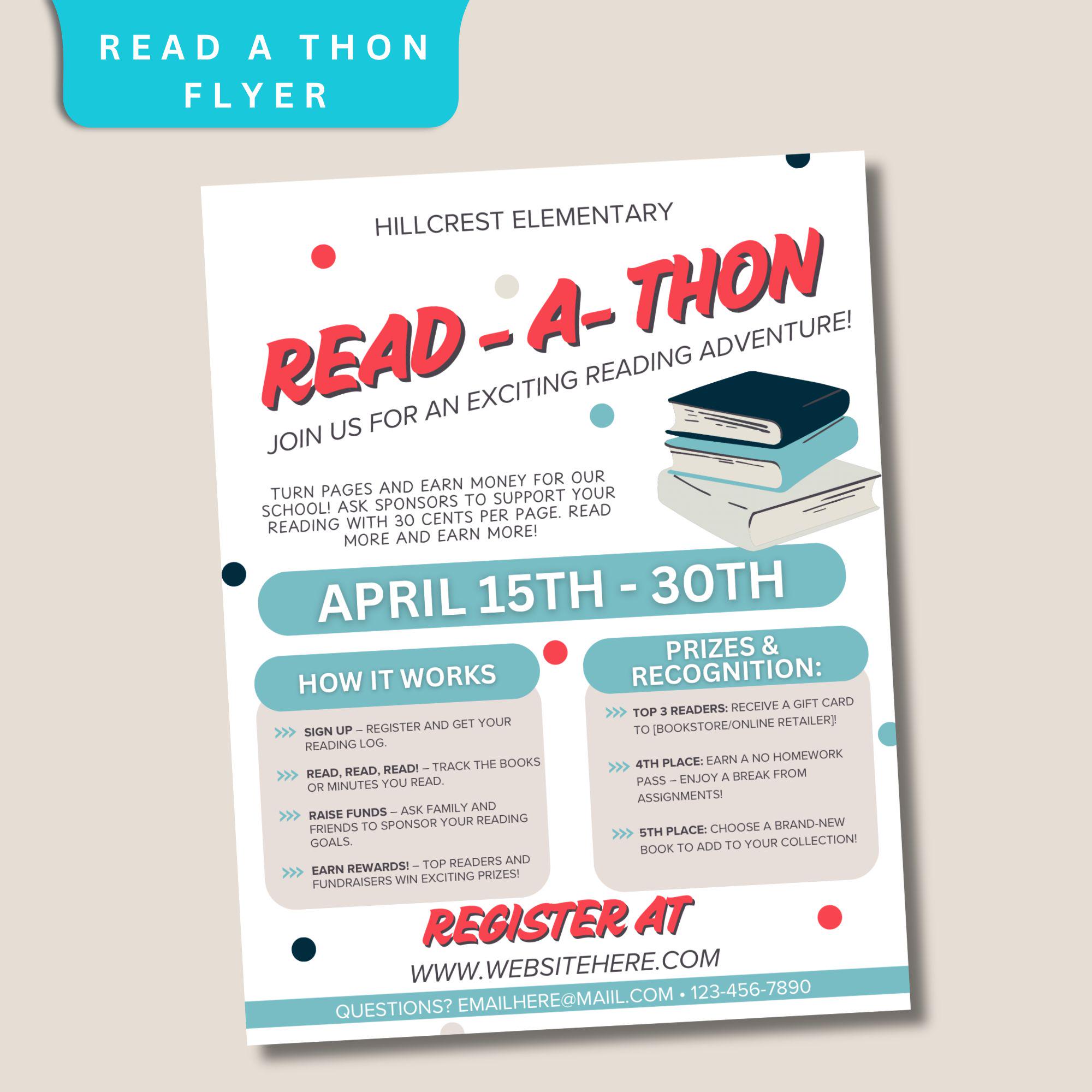 Read a Thon Flyer, Reading Challenge Flyer, Book a Thon Flyer, Book ...