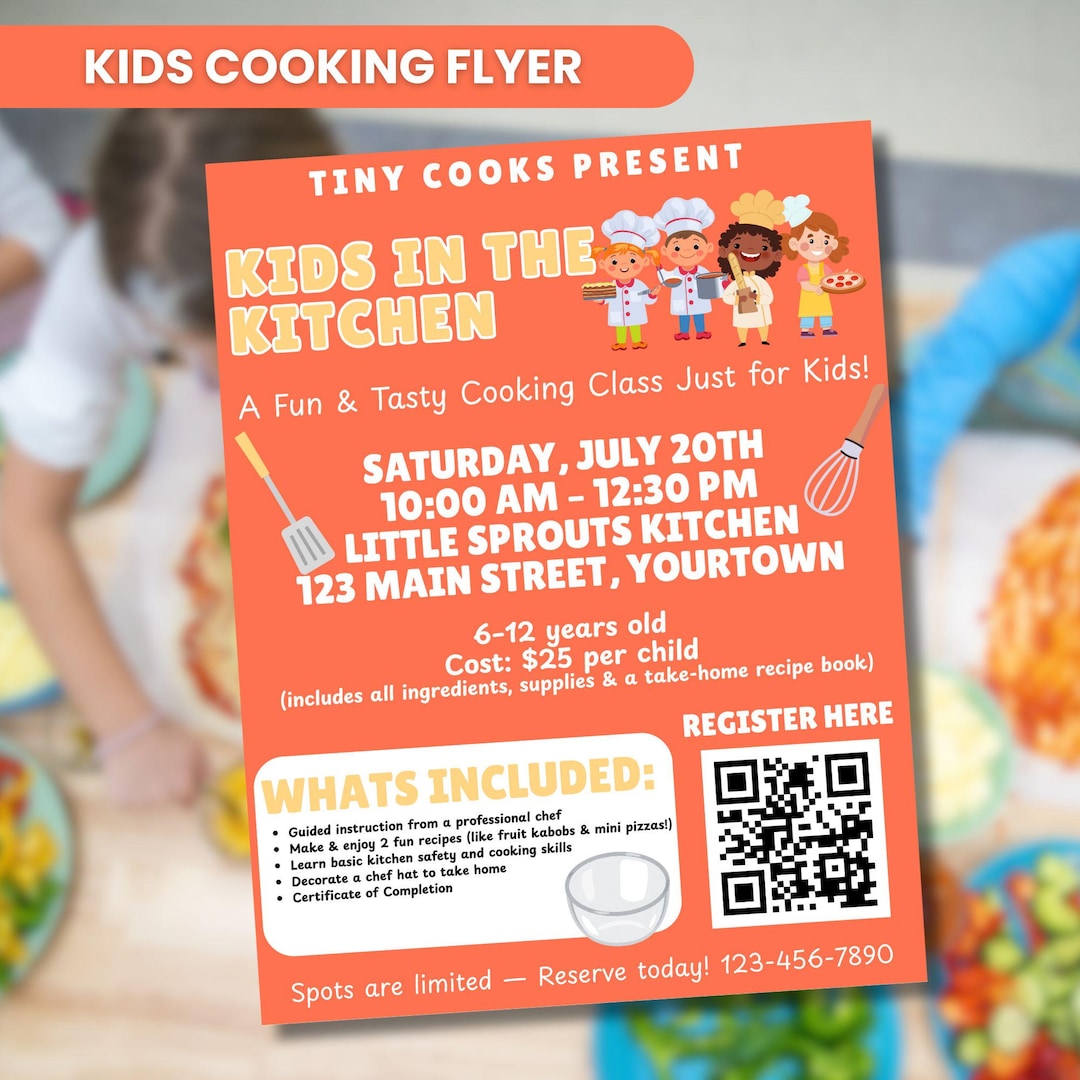 Kids Cooking Class Flyer, Cooking Class Flyer, Kids in the Kitchen ...
