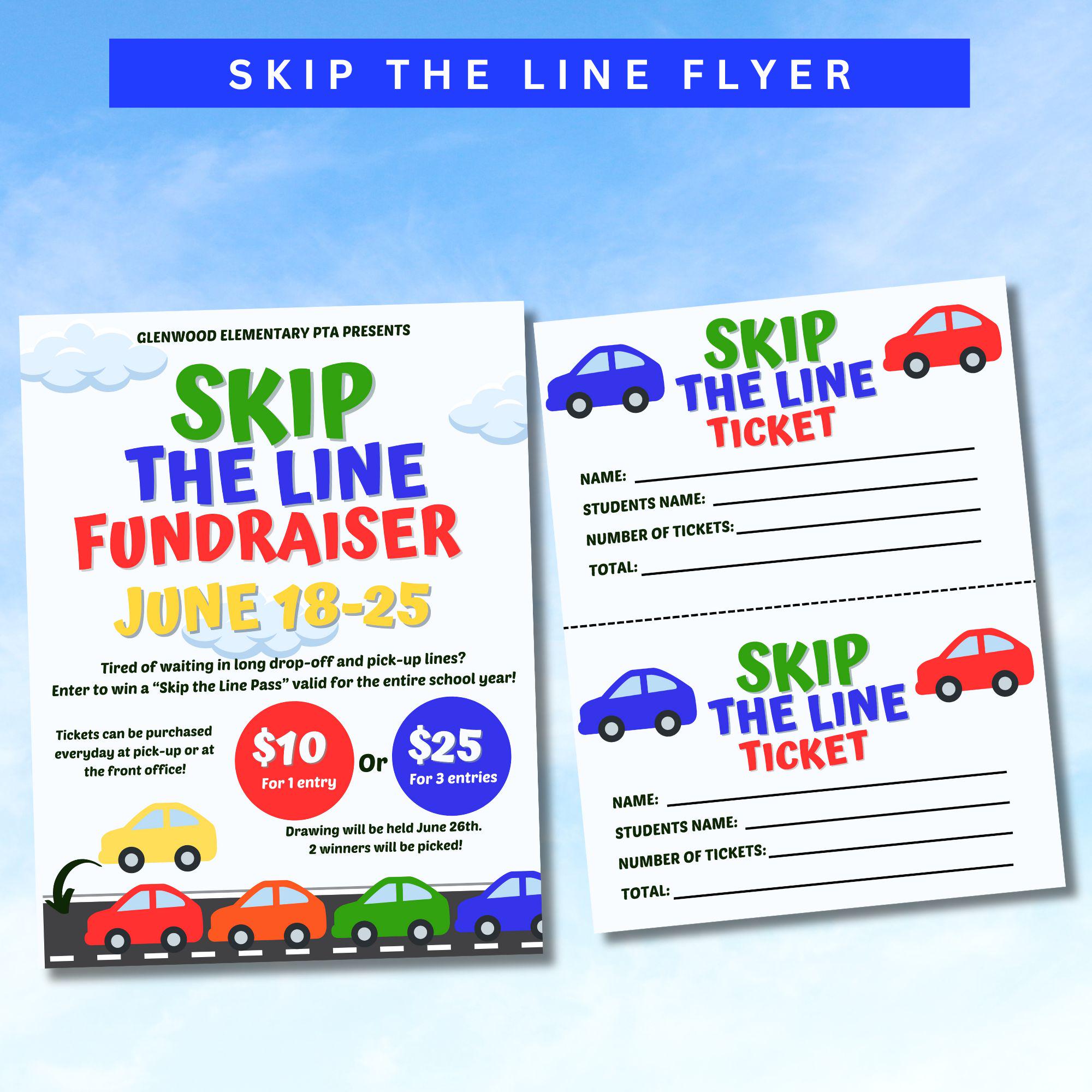 Skip the Line Fundraiser Flyer, Skip the Line Raffle Form, School ...