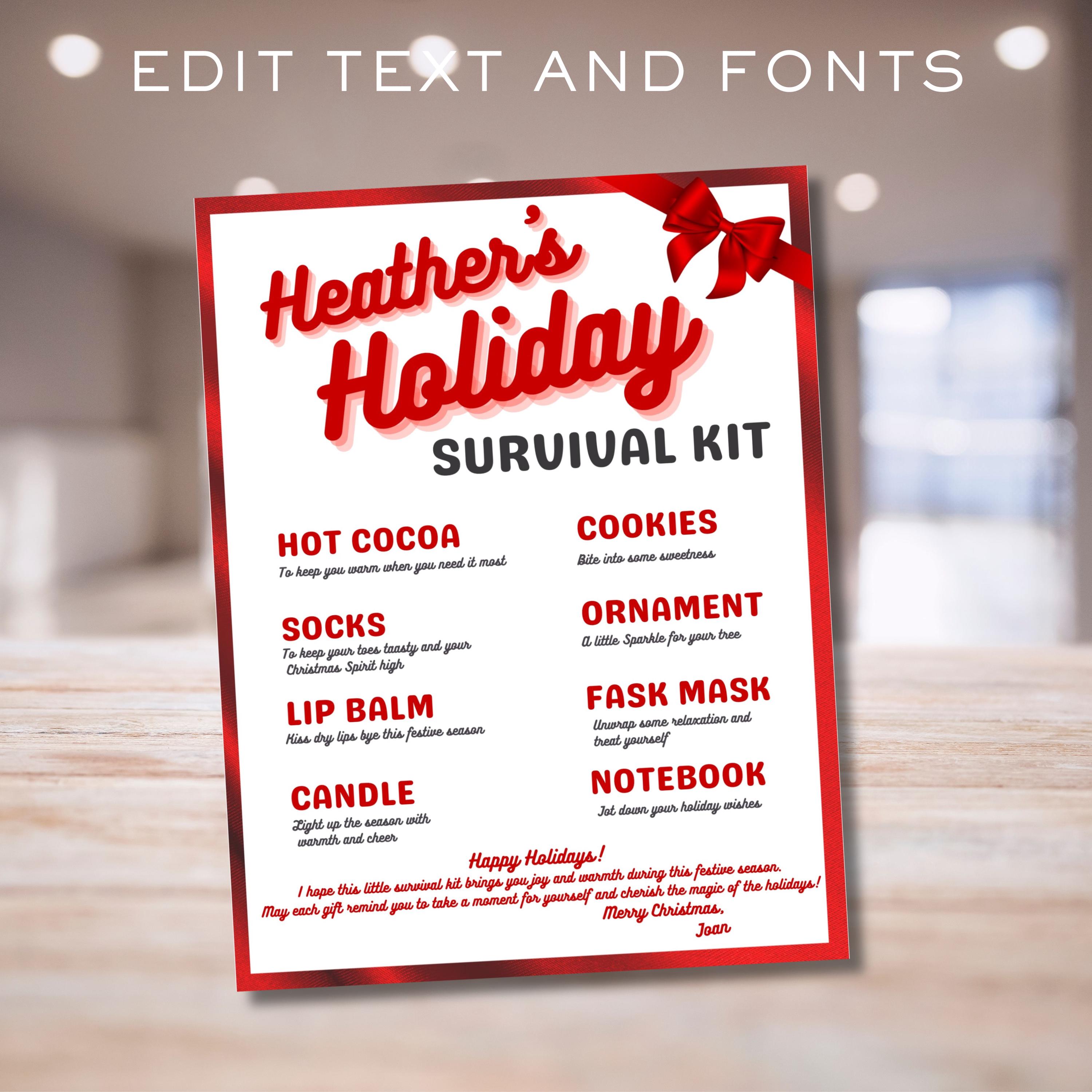 Holiday Survival Kit Template, Survival Kit, Holiday Gift Idea, Last ...