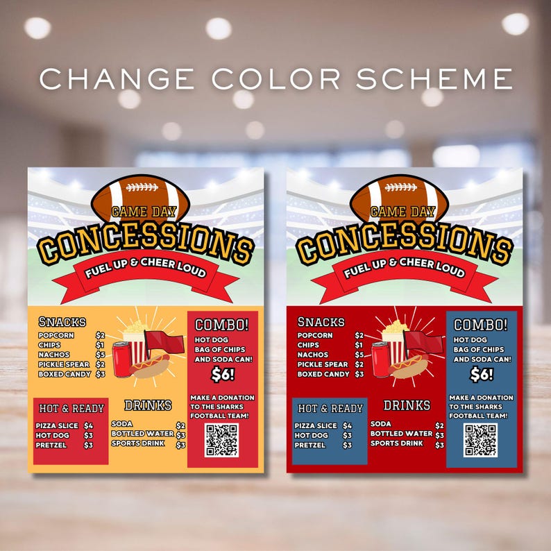 School Football Concessions Flyer Menu, Editable Menu, School Menu ...