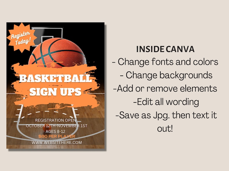 Editable Flyer, Basketball Flyer, Basketball Sign up Flyer, Canva Flyer ...