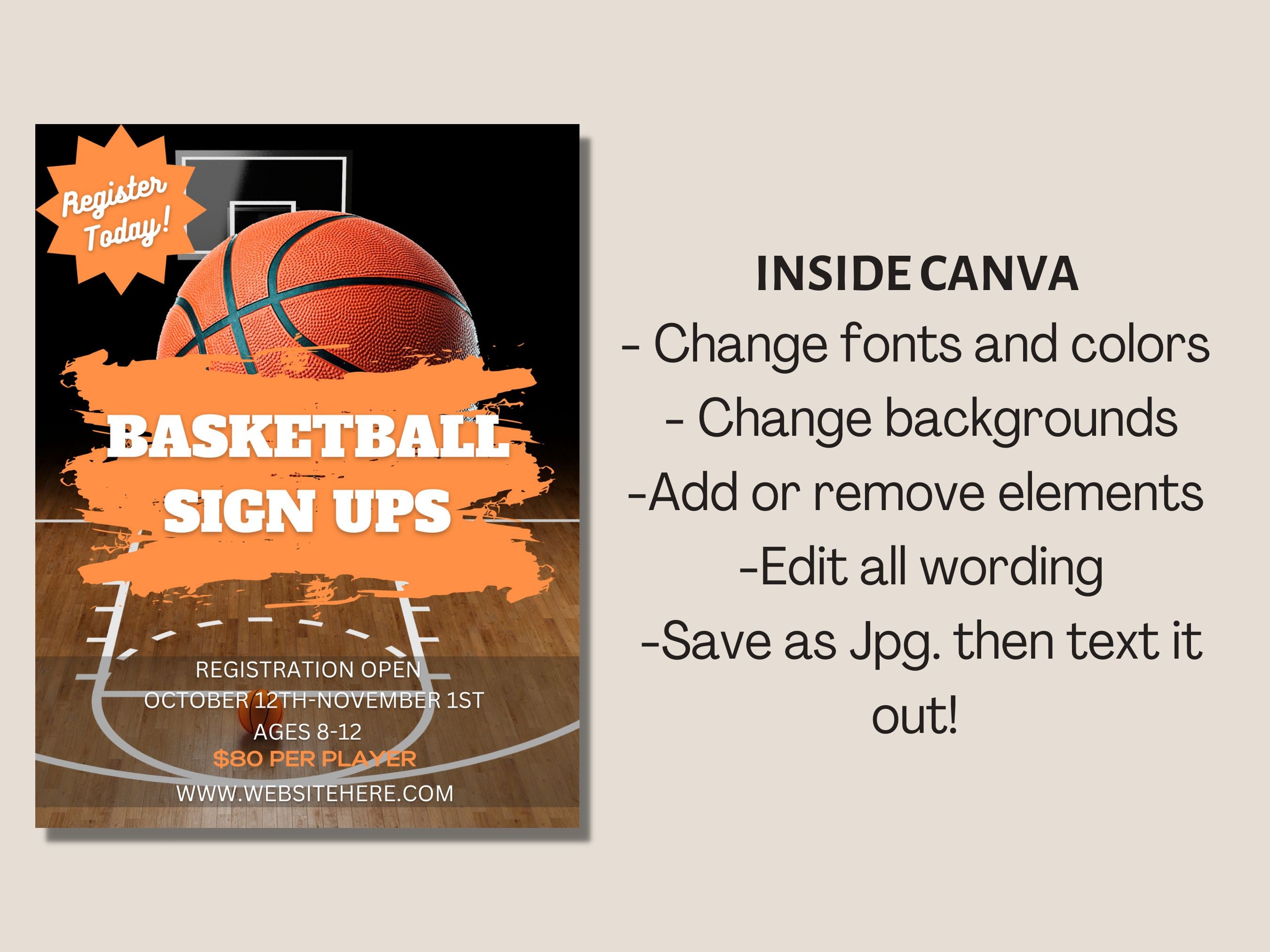 Editable Flyer, Basketball Flyer, Basketball Sign up Flyer, Canva Flyer ...