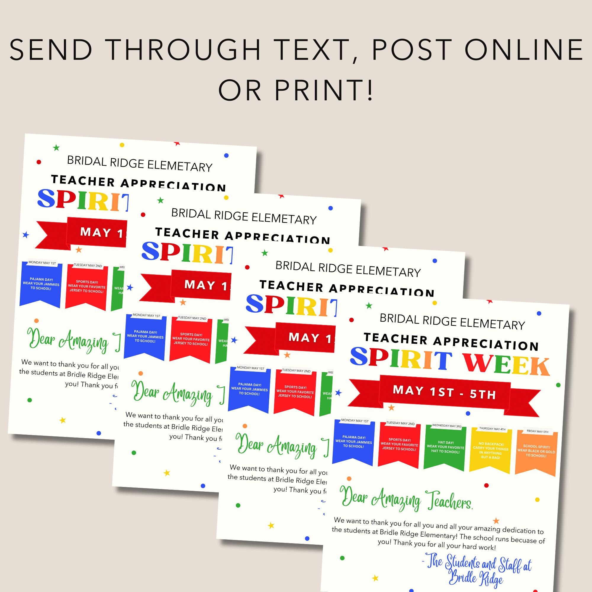 Spirit Week Flyer, Teacher Appreciation Flyer, School Flyer, Spirit ...