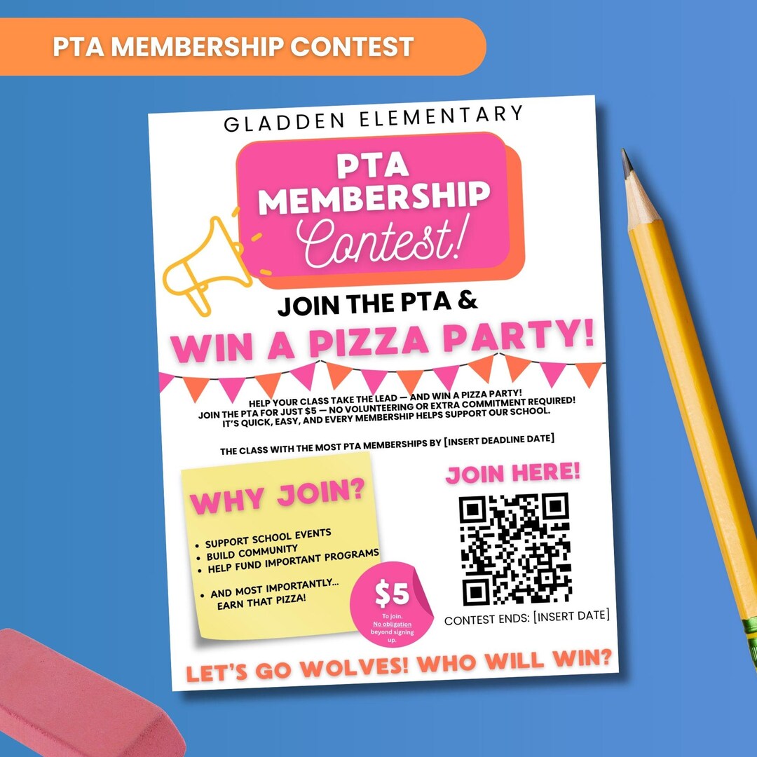 PTA Membership Contest Flyer, PTA Sign up Flyer, PTO Flyer, Pta Contest ...