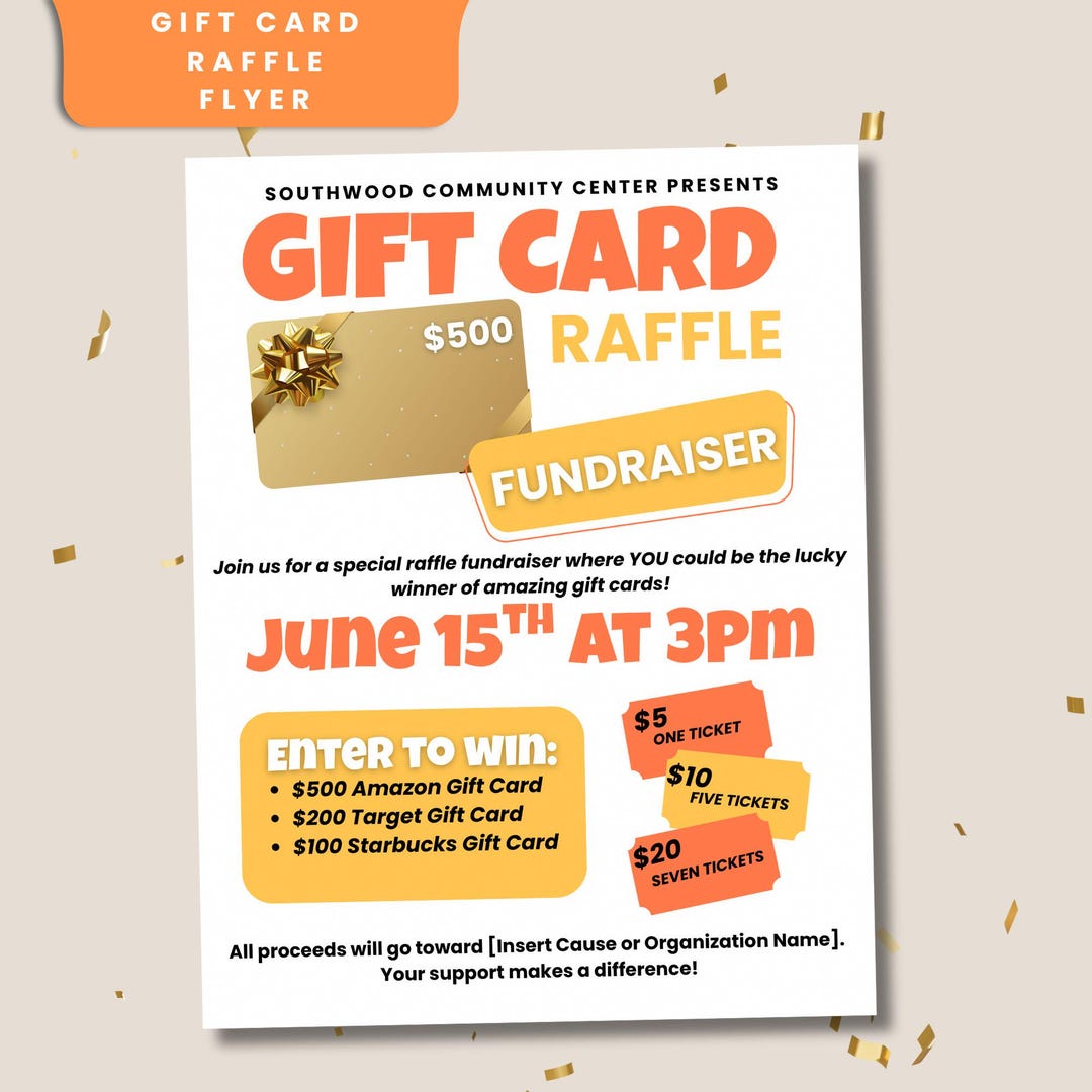 Gift Card Raffle Fundraiser Flyer, Raffle Event, Raffle Flyer ...