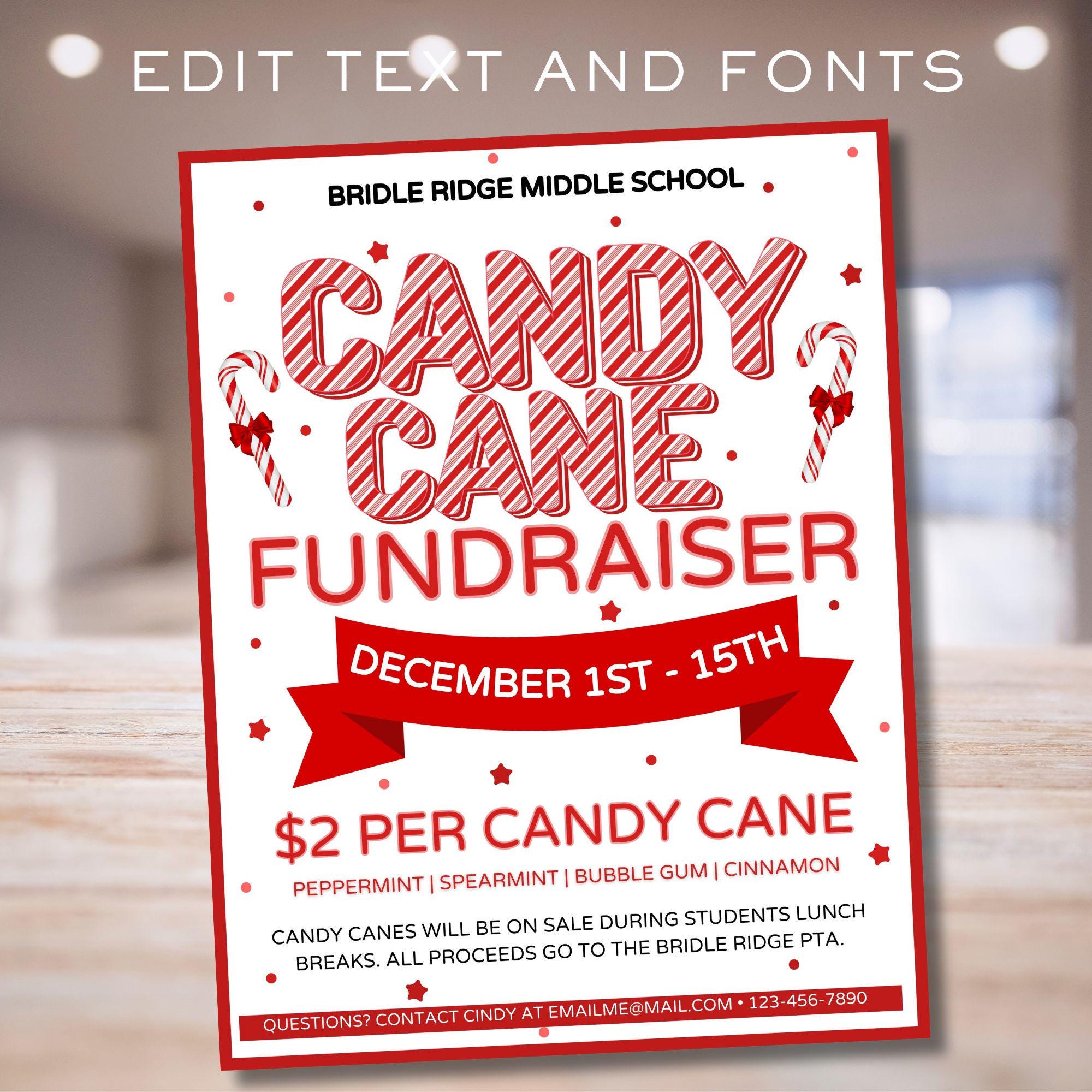 Editable Candy Cane Flyer, Candy Cane Fundraiser Flyer, Candy Cane ...
