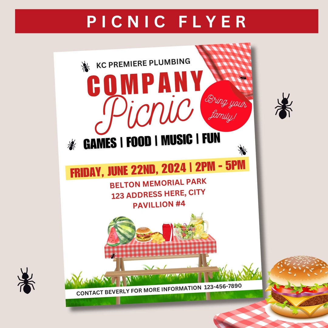 Company Picnic Flyer Template, Picnic Event Flyer, BBQ Flyer Template ...