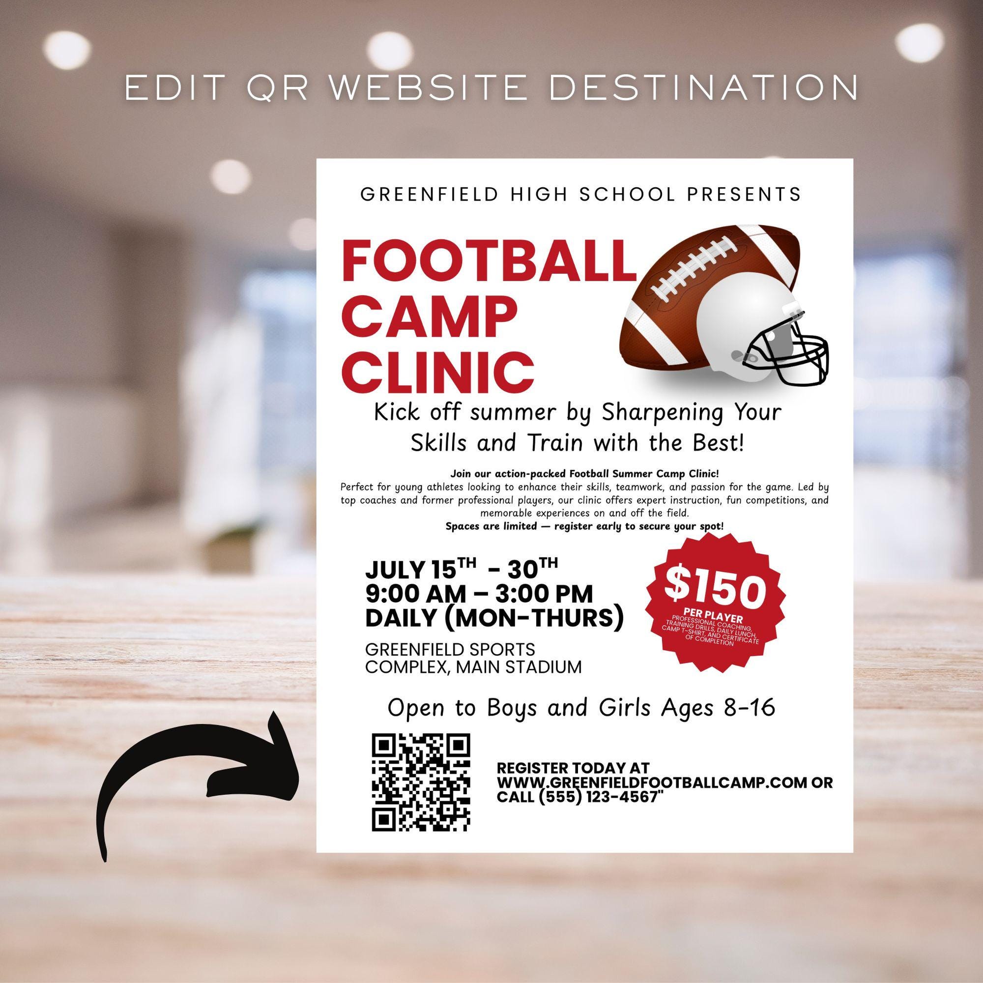 Editable Flyer, Football Camp Flyer, Football Sign up Flyer, Canva ...