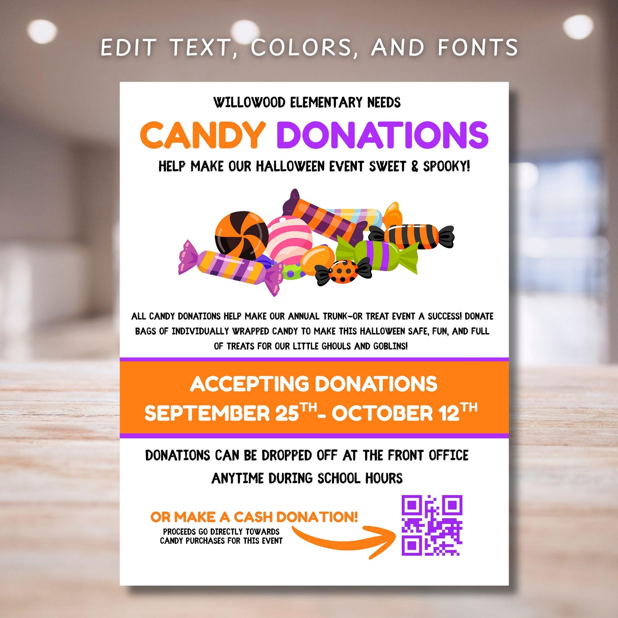 Halloween Candy Donation Flyer, Donate Candy, Trick or Treat Event ...