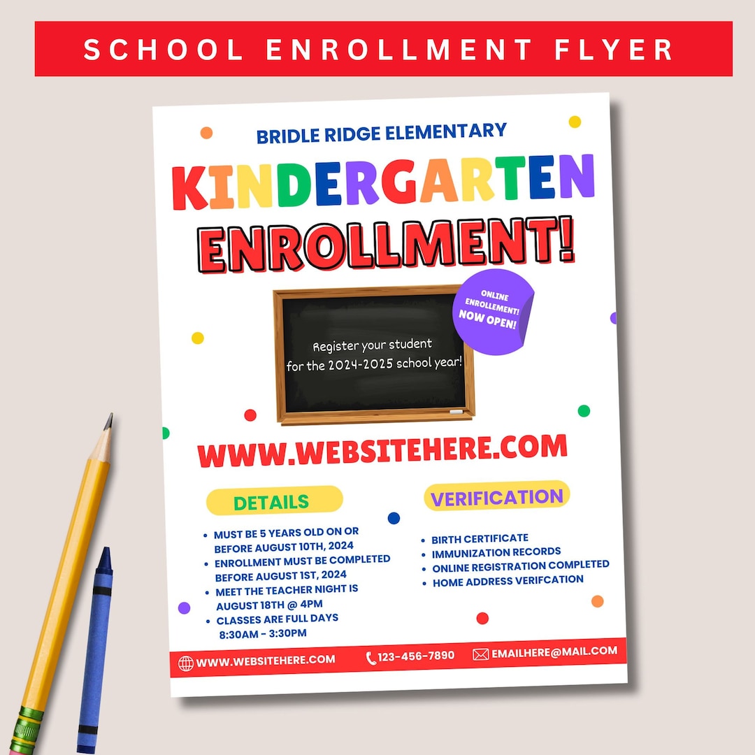 Kindergarten Enrollment Flyer, School Enrollment Flyer Template, Flyer ...