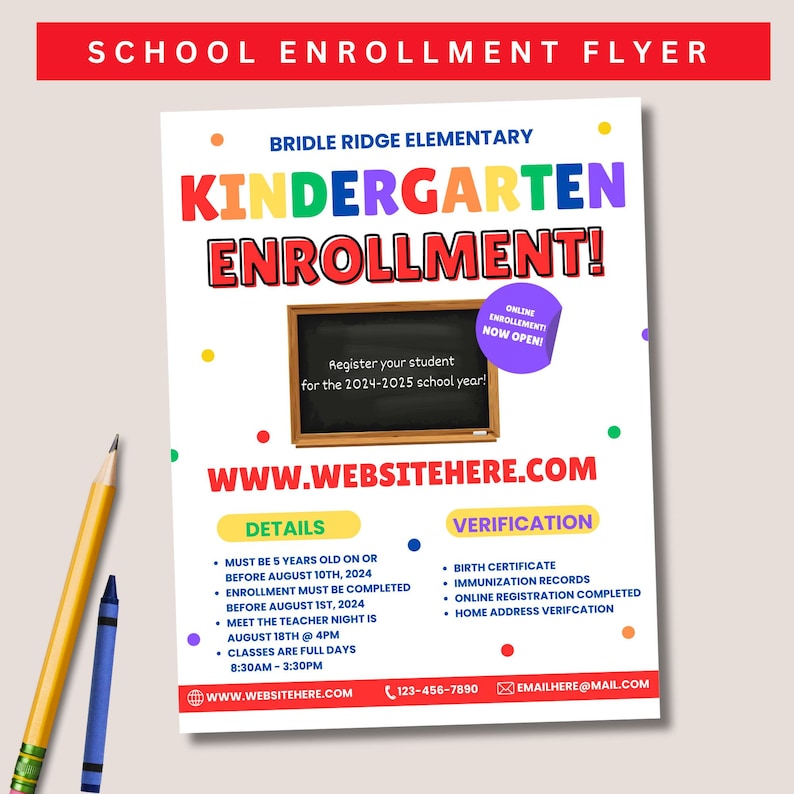 Kindergarten Enrollment Flyer, School Enrollment Flyer Template, Flyer ...