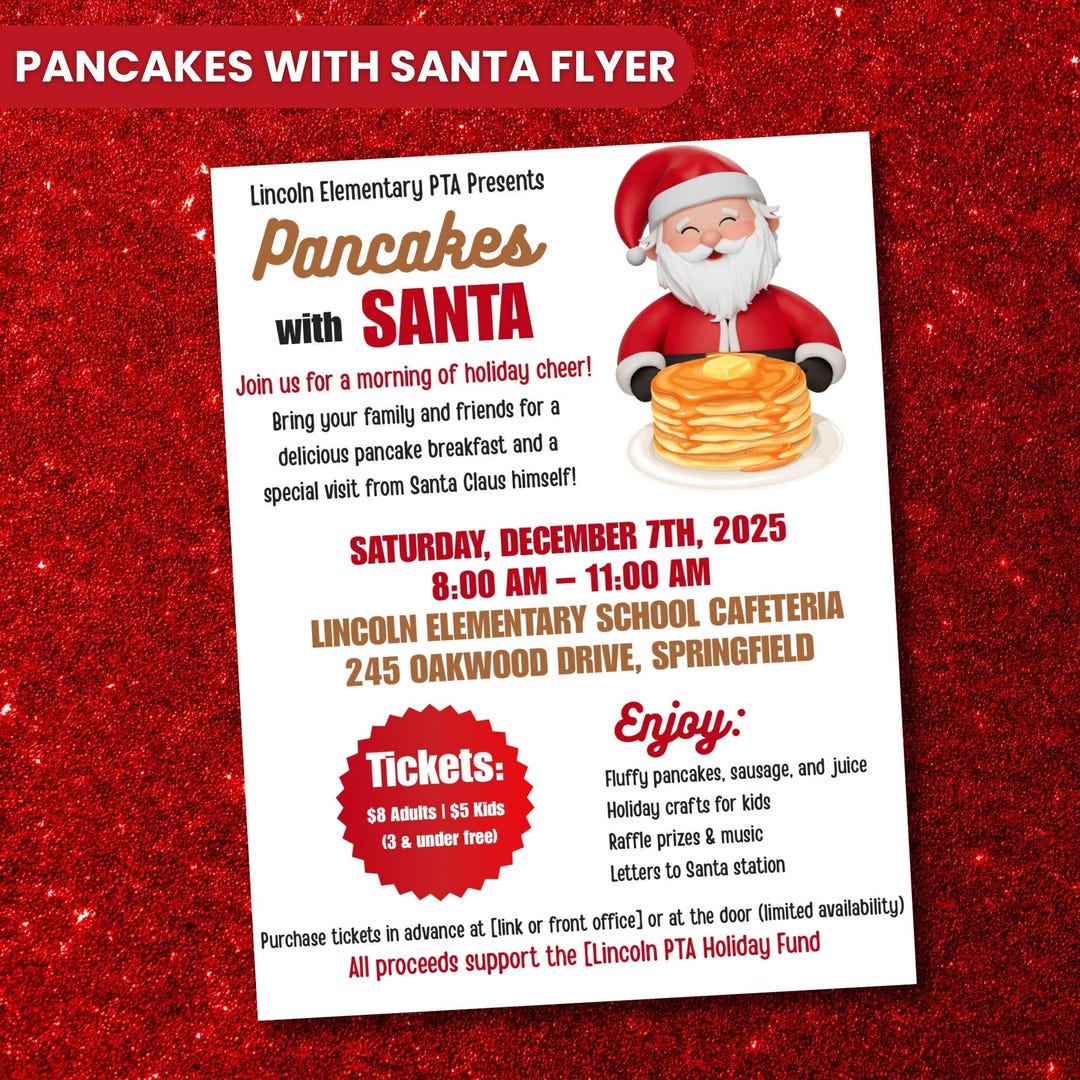 Editable Pancakes With Santa Flyer, Santa Event Flyer, Holiday Flyer ...