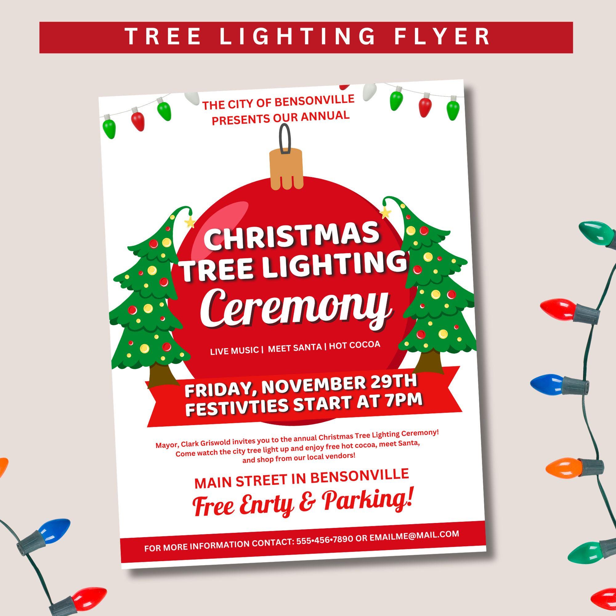 Editable Christmas Tree Lighting Ceremony Flyer, Christmas Tree Flyer ...