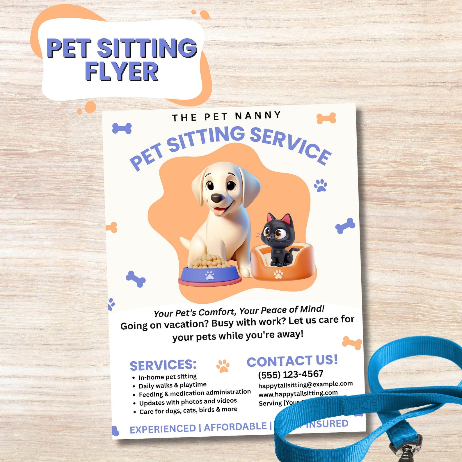 Pet Sitting Flyer Template | Printable Pet Care Services Poster ...