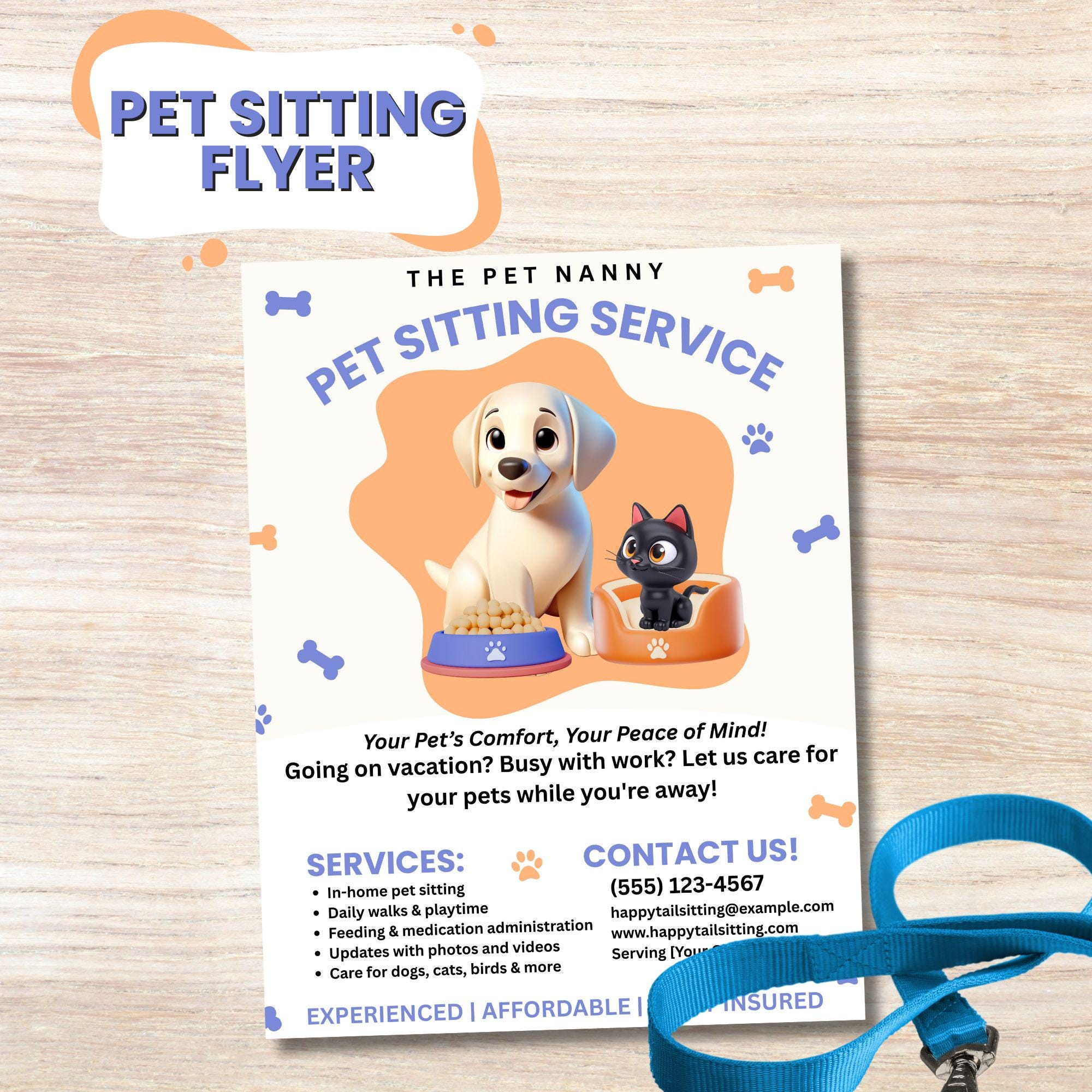 Pet Sitting Flyer Template | Printable Pet Care Services Poster ...