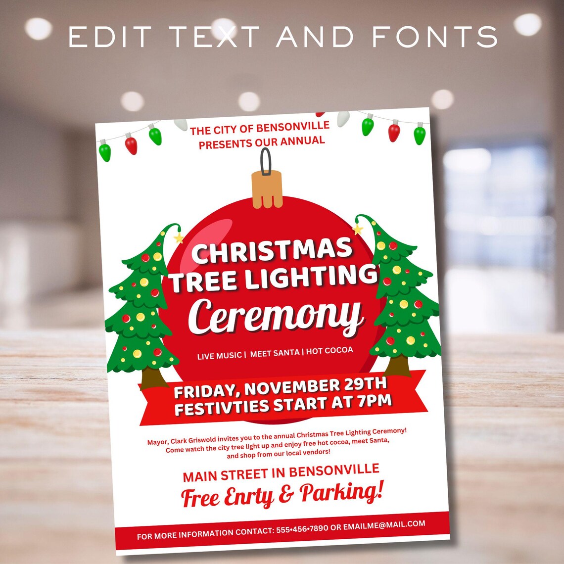 Editable Christmas Tree Lighting Ceremony Flyer, Christmas Tree Flyer ...