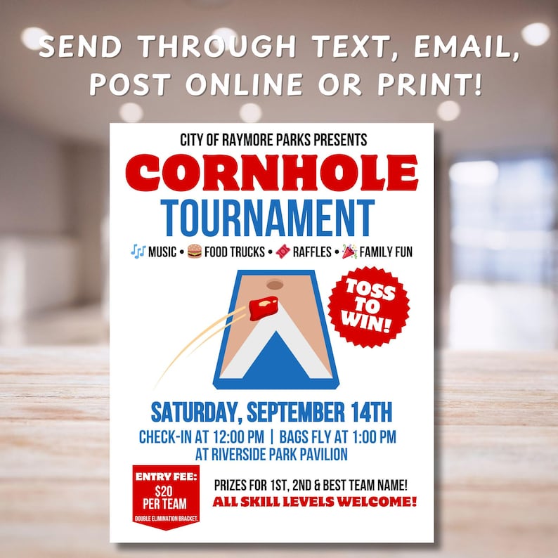 Cornhole Tournament Flyer Template – Printable Game Night Poster ...