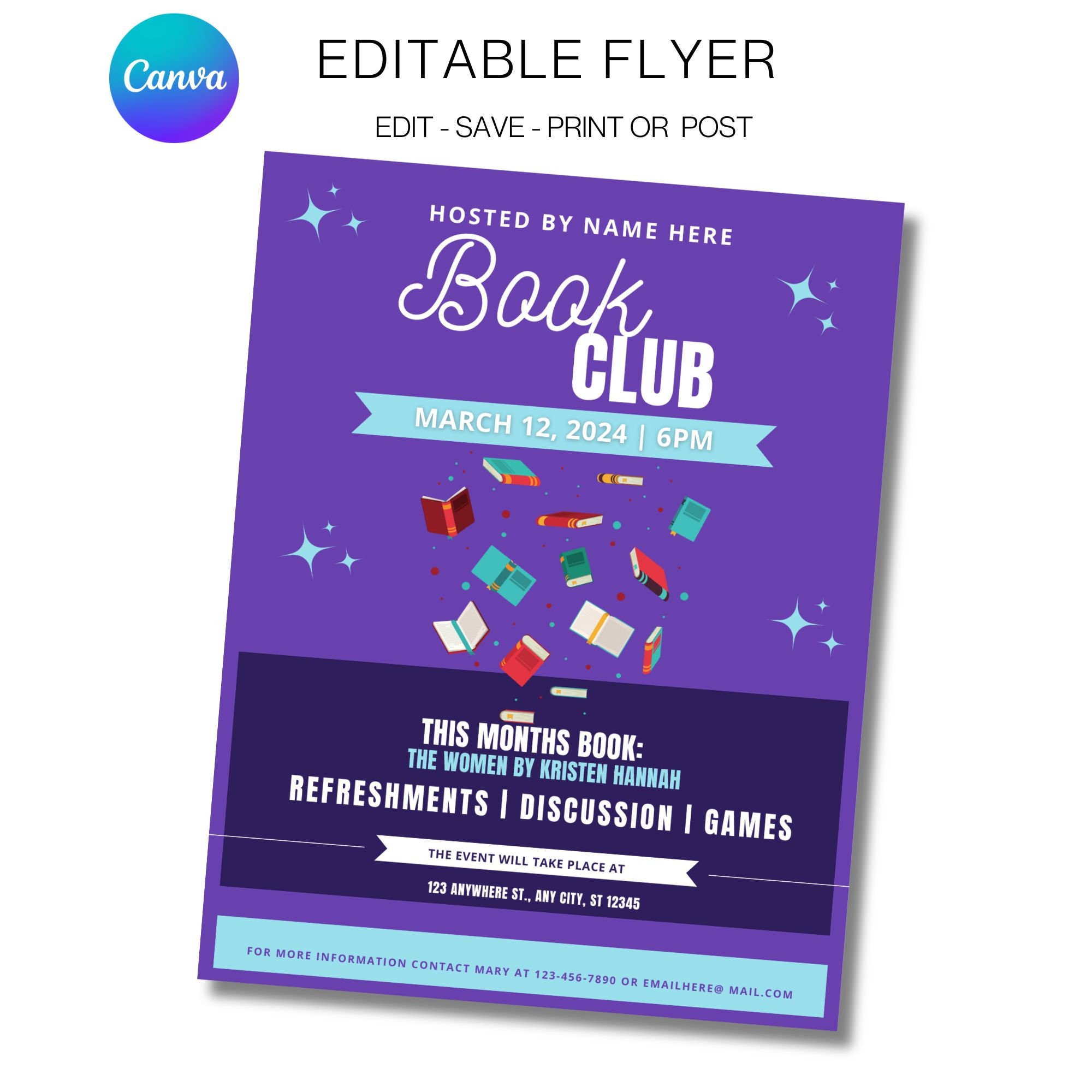 Book Club Flyer, Book Flyer, Book Group Flyer, Library Flyer, Book ...